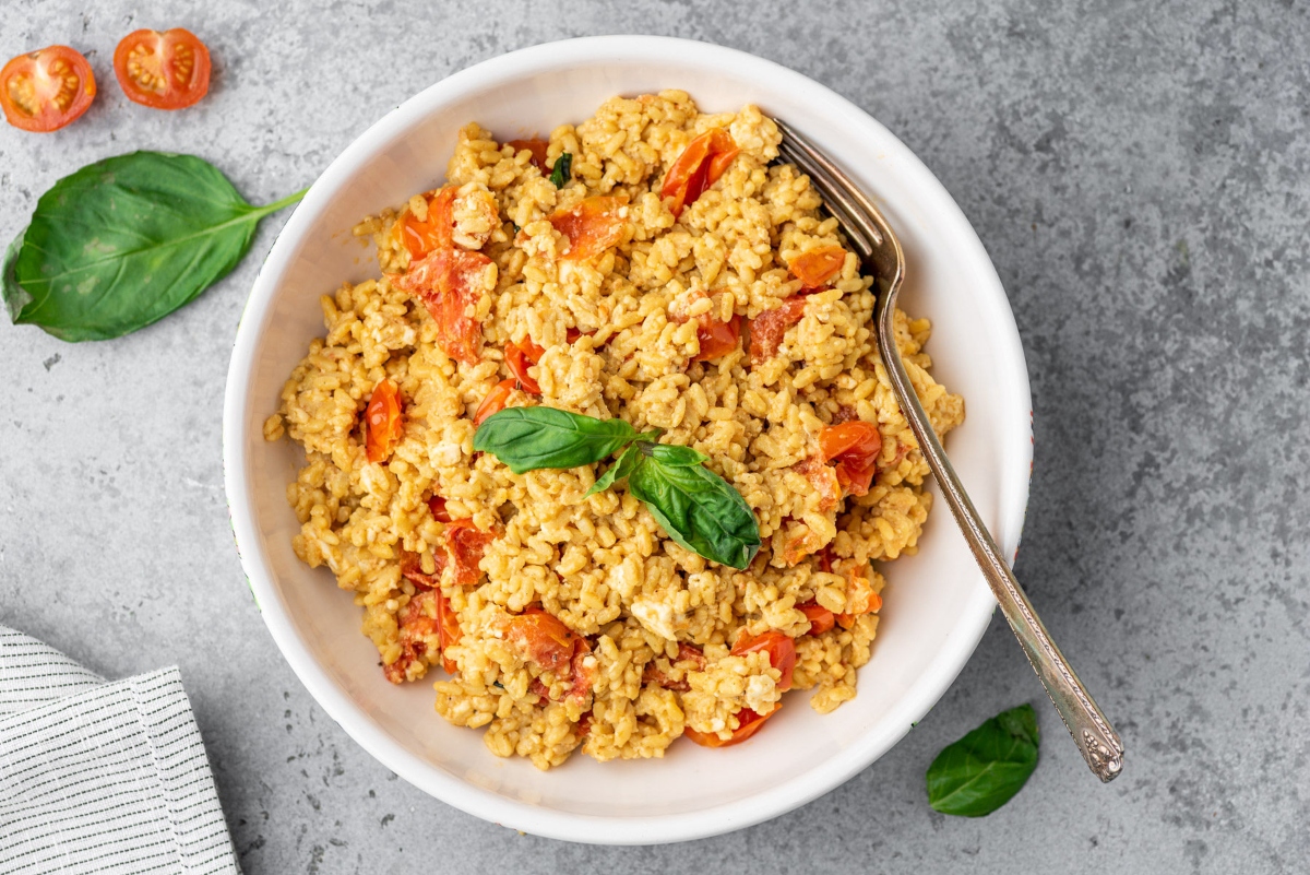 The Easiest Low Carb Baked Feta Rice - Erin Palinski-Wade